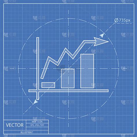 增长条图形蓝图图标与上升箭头