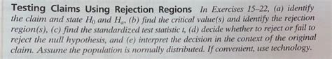 solved testing claims using rejection regions in exercises