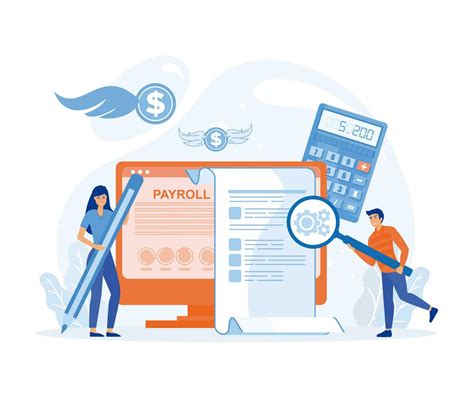 Male And Female Characters Working On Payroll Administrative Man And