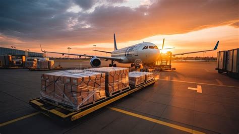 Loading Of Goods On Board A Cargo Plane Airport Business Logistic Ai Generative Stock