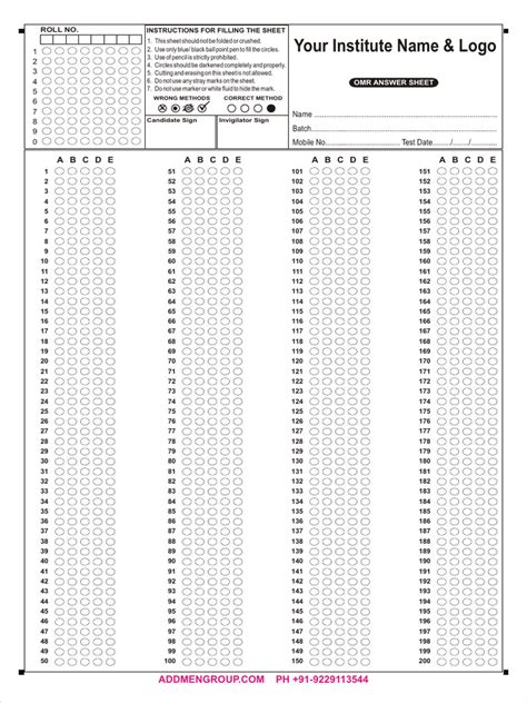 200 Questions Omr Sheet Pdf