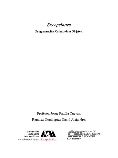 Excepciones En Programación Orientada A Objetos Pdf Clase