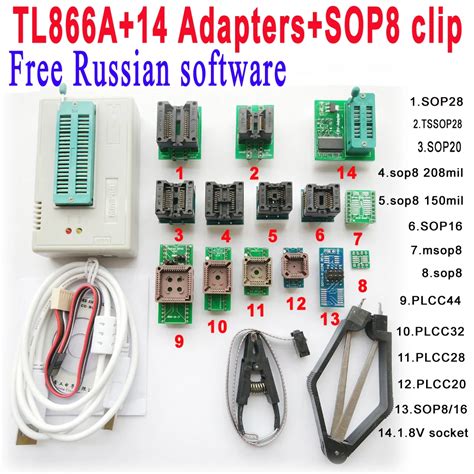 v6 6 original minipro tl866a programmer 14 adapter socket sop8 clip ic clamp free russian