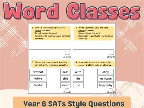 Word Classes Practice Questions Year 6 Sats Teaching Resources