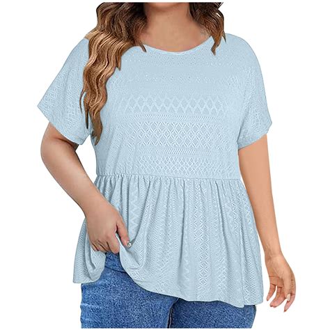 Aofany Womens Plus Size Tops Short Sleeve T Shirts Round Neck Ruffle Flowy Tee Shirts Causal