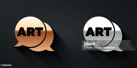 검은 색 배경에 고립 된 텍스트 아트 아이콘과 금과 은 음성 거품 메시지 아이콘입니다 통신 또는 댓글 채팅 기호입니다 긴 그림자 스타일 벡터 0명에 대한 스톡 벡터 아트 및