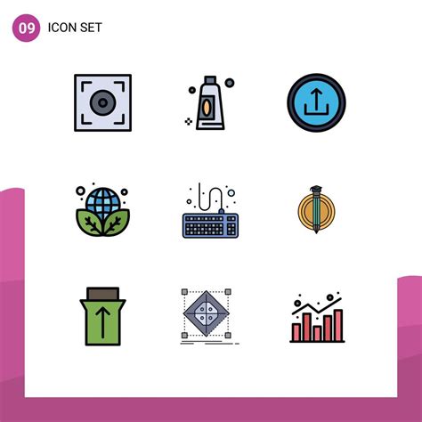 9 Universal Filledline Flat Color Signs Symbols Of Type Attach Interface Green Ecology Editable