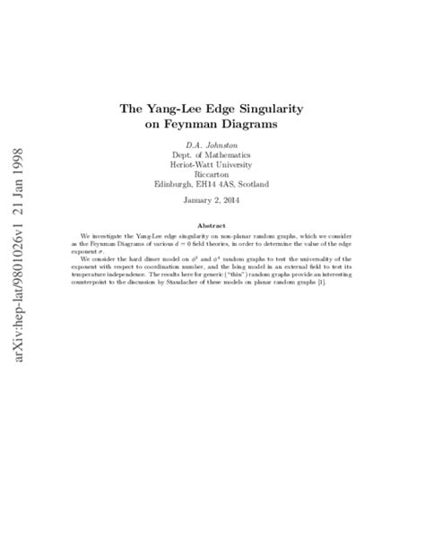 Pdf The Yang Lee Edge Singularity On Feynman Diagrams Des Johnston