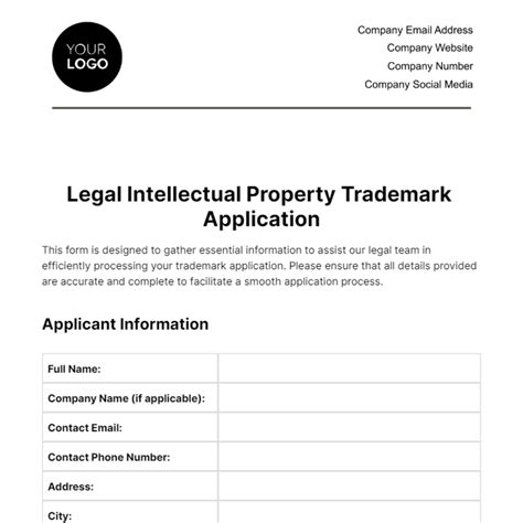 Free Legal Intellectual Property Trademark Application Template To Edit Online