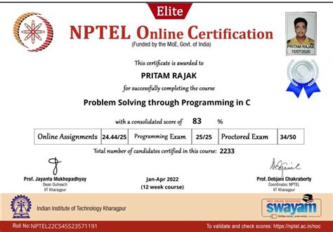 Pritam Rajak On Linkedin Uemjaipur Nptel C Coding Problemsolver
