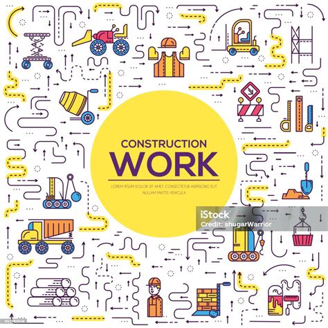 얇은 선 사람들이로 작품 팜플렛 카드에 설정합니다 무거운 차량 Flyear 잡지 포스터 책 표지 배너의도 유지 관리 서식 파일을 만드는 개요 선 초대 개념 건설 산업에 대한