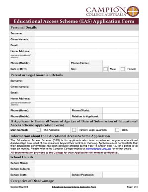 Fillable Online Educational Access Scheme EAS Application Form Fax Email Print PdfFiller