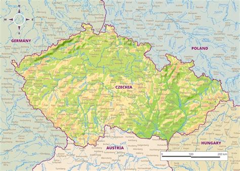 Premium Vector Detailed Physical Map Of Czechia