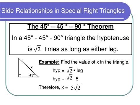 Ppt Side Relationships In Special Right Triangles And Exact Values Of The Trigonometric