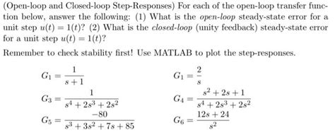 Open Loop And Closed Loop Step Responses For Each