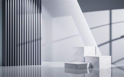 기하학적 구조 3d 렌더링이 있는 빈 흰색 방 프리미엄 사진