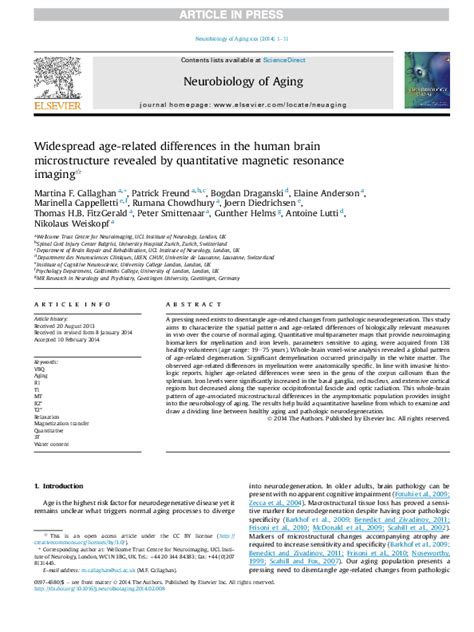 Pdf Widespread Age Related Differences In The Human Brain Microstructure Revealed By