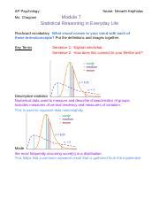Nevaeh Kephalas Module 7 Statistical Reasoning In Everyday Life Docx AP Psychology Ms