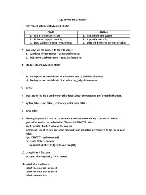 Sql Server Test Answers Pdf