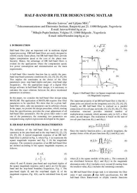 pdf half band iir filter design using matlab