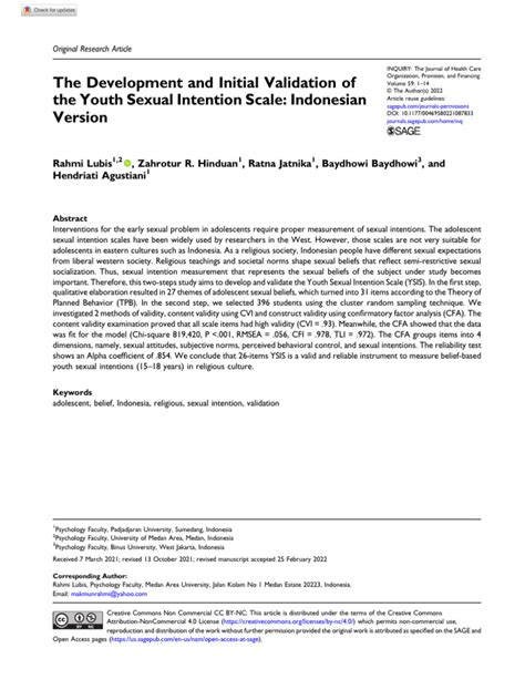 Lubis Et Al 2022 The Development And Initial Validation Of The Youth Sexual Intention Scale