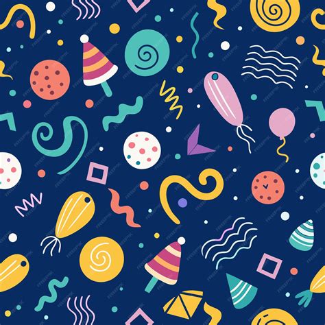 Premium Vector Colorful Abstract Seamless Pattern With Geometric Shapes And Party Elements On