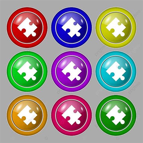Nine Round Colorful Buttons Featuring Puzzle Piece Icon As Symbol Photo Background And Picture