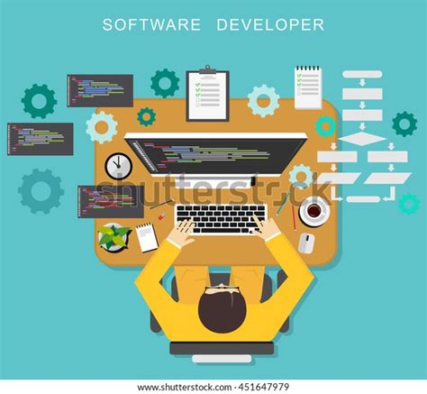 Software Developer Concept Programmer Coding On Stock Vector Royalty Free 451647979 Shutterstock