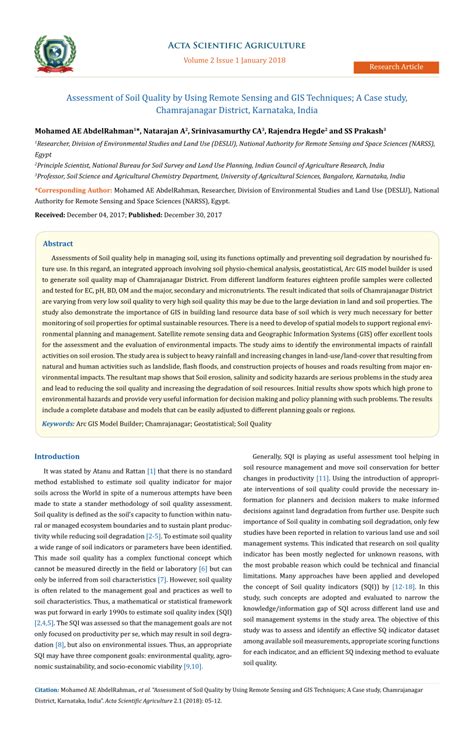 PDF Assessment Of Soil Quality By Using Remote Sensing And GIS Techniques A Case Study
