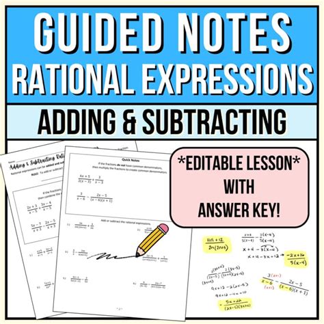 Adding And Subtracting Rational Expressions Guided Notes For Algebra 2