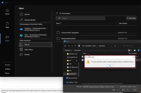 Getting Ms Word 365 Error Msg You Cant Open This Location Using