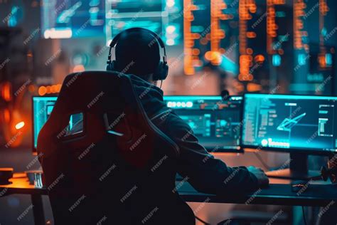 Premium Photo Cybersecurity Expert Monitoring Network Activity At Night