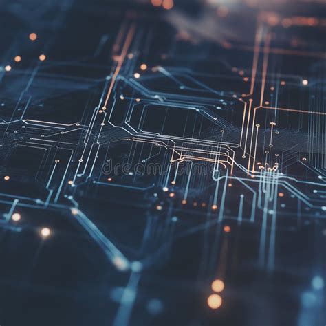 Futuristic Circuit Board With Glowing Blue And Orange Pathways Stock