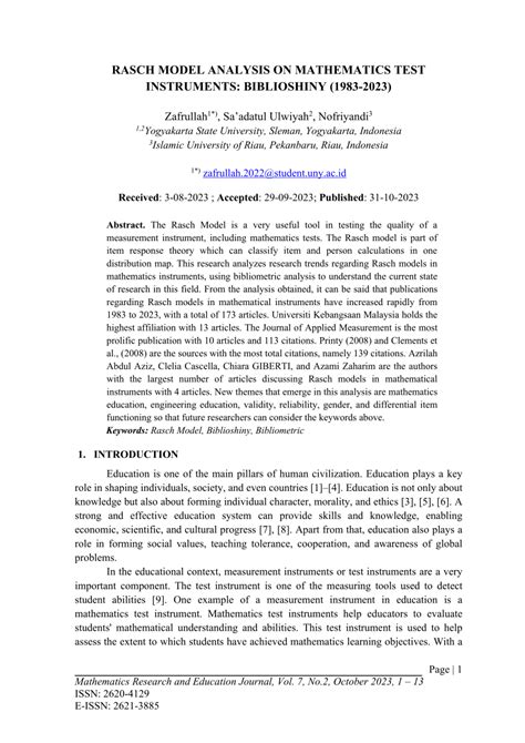 Pdf Rasch Model Analysis On Mathematics Test Instruments Biblioshiny 1983 2023