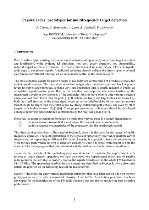 PDF Passive Radar Prototypes For Multifrequency Target Detection