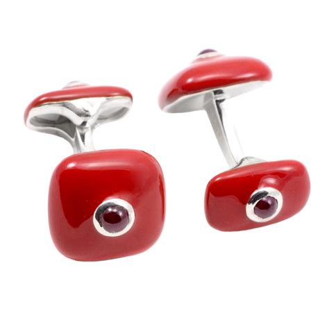 Deakin And Francis Sterling Silver And Red Enamel Ruby Set Cufflinks D