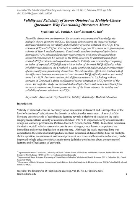 Summary Validity And Reliability Of Scores Obtained On Multiple Choice Questions Why