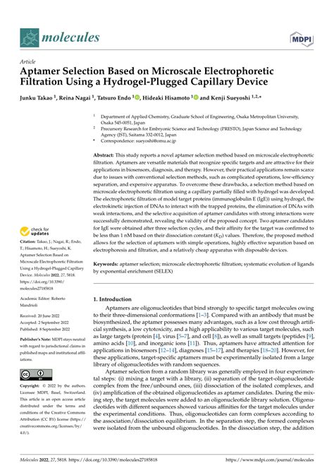 Pdf Aptamer Selection Based On Microscale Electrophoretic Filtration