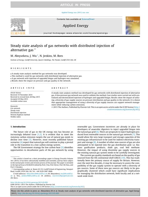 Pdf Steady State Analysis Of Gas Networks With Distributed Injection Of Alternative Gas