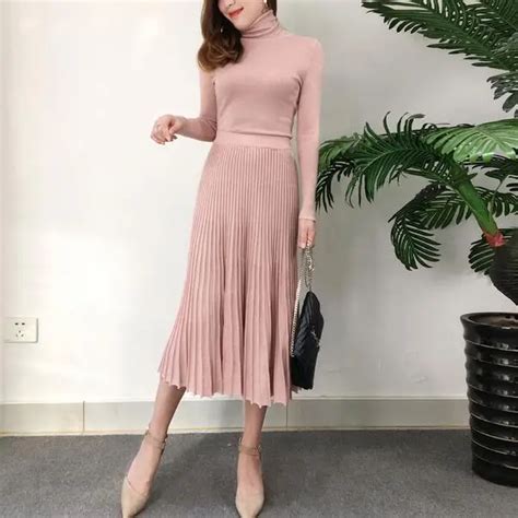 Женские юбки вязаный костюм зимний свитер с высоким воротником пуловер с длинными рукавами