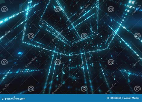 Rotating Cube With Hexadecimal Machine Code Abstract Technological