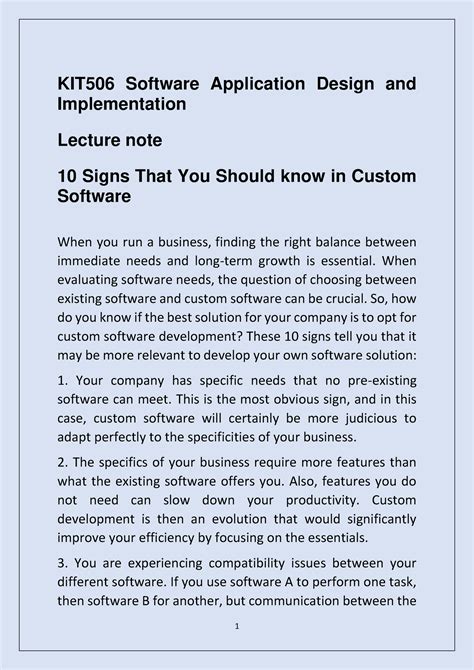 Kit506 Software Application Design And Implementation Lecture Note 10 Signs That You Should
