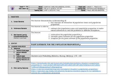 Doc Point Estimate For The Population Proportion