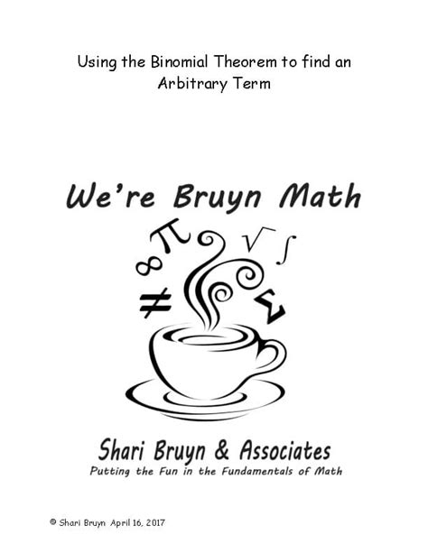 Sequences And Series Binomial Theorem By Were Bruyn Math Tpt