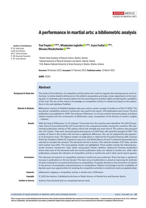 Pdf A Performance In Martial Arts A Bibliometric Analysis