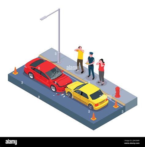 car ownership usage isometric composition with view of two crashed cars