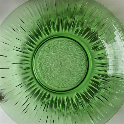 Vintage Art Deco Green Cut Glass Bowl 1950s Dish Etsy