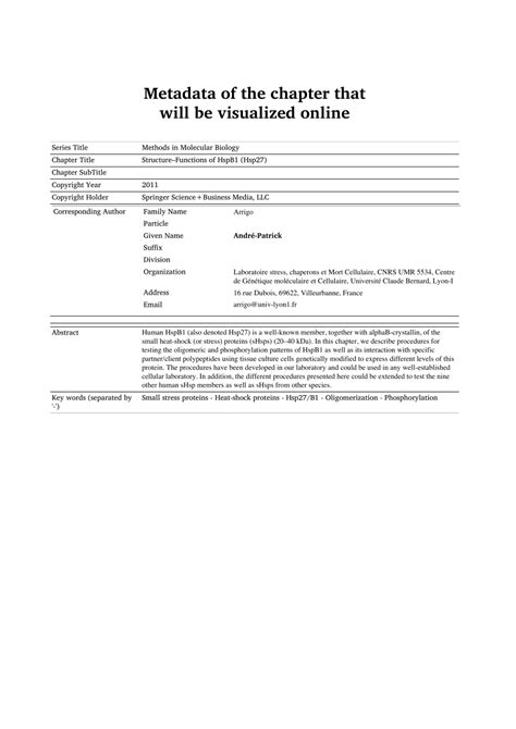Pdf Structure Functions Of Hspb1 Hsp27
