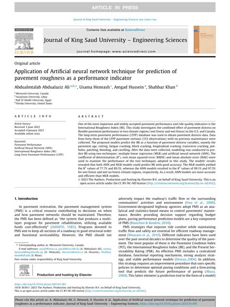 Pdf Application Of Artificial Neural Network Technique For Prediction Of Pavement Roughness As