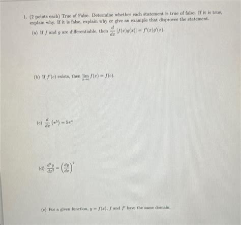 solved 1 2 points each true of false determine whether